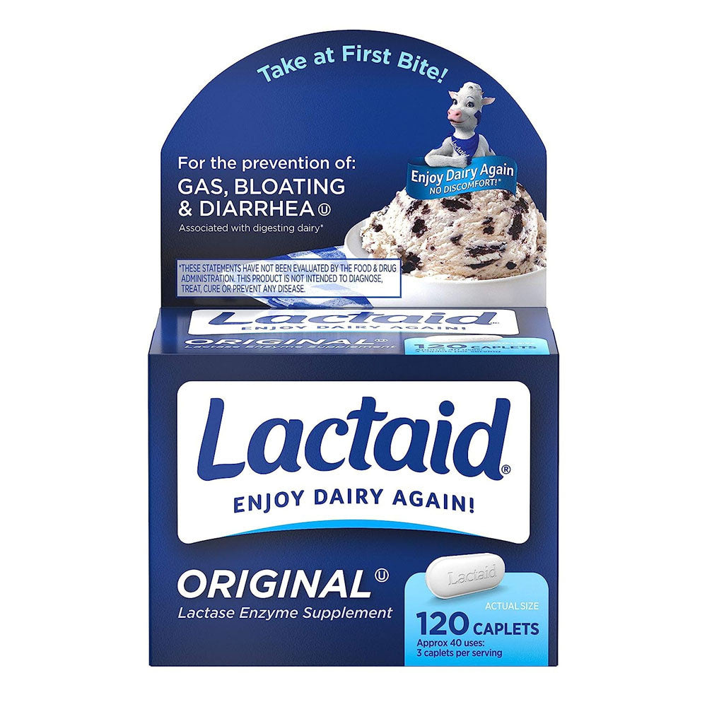 Lactaid Original Strength Lactase Enzyme Supplement, Caplets, 120 Ea ...